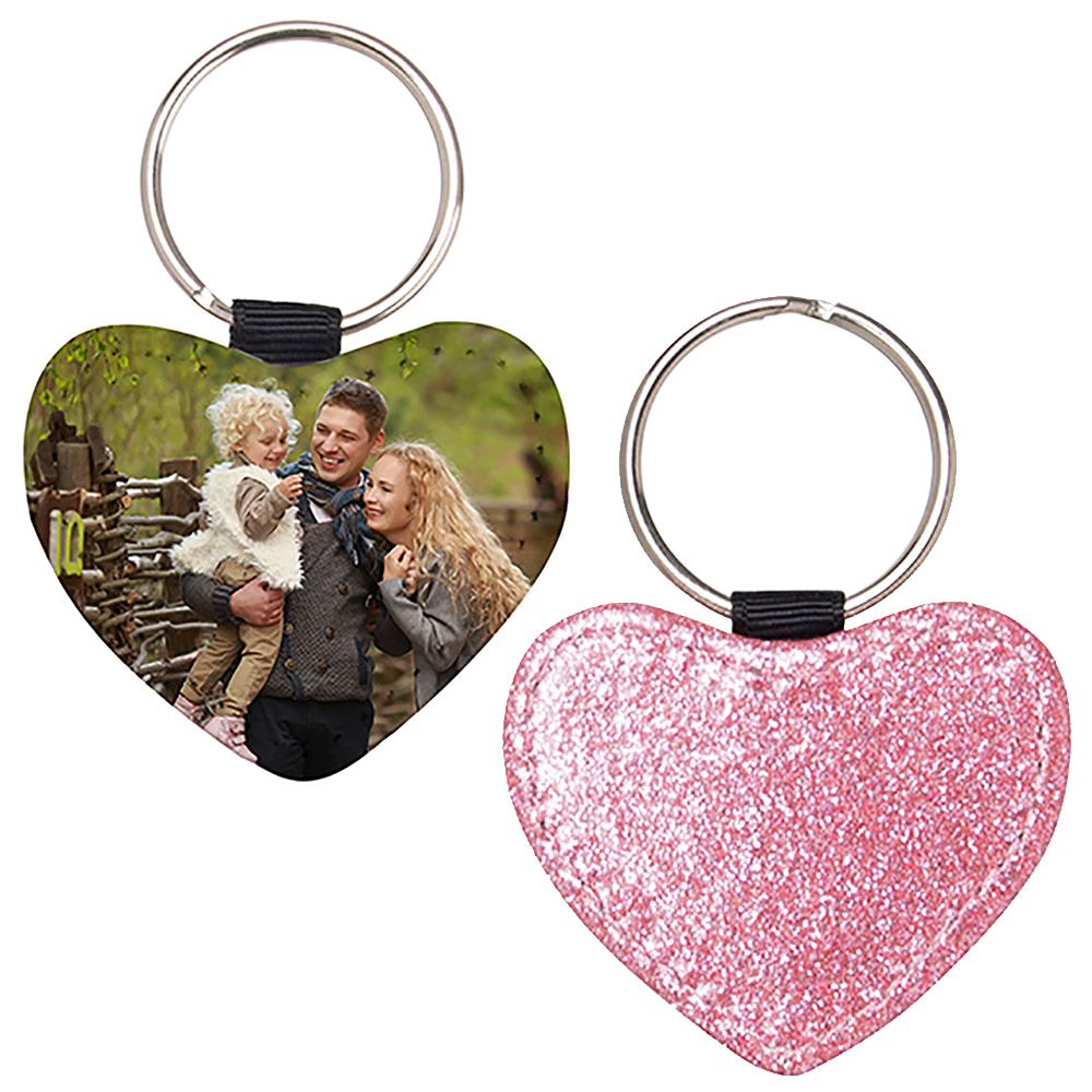 Heart Leather Keychain -Pink Glitter